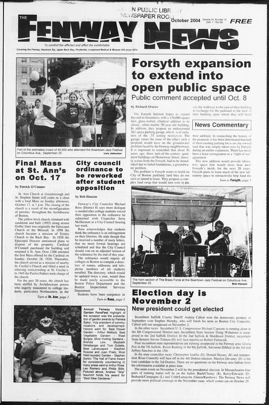 The Fenway News. October 01, 2004 - Digital Commonwealth