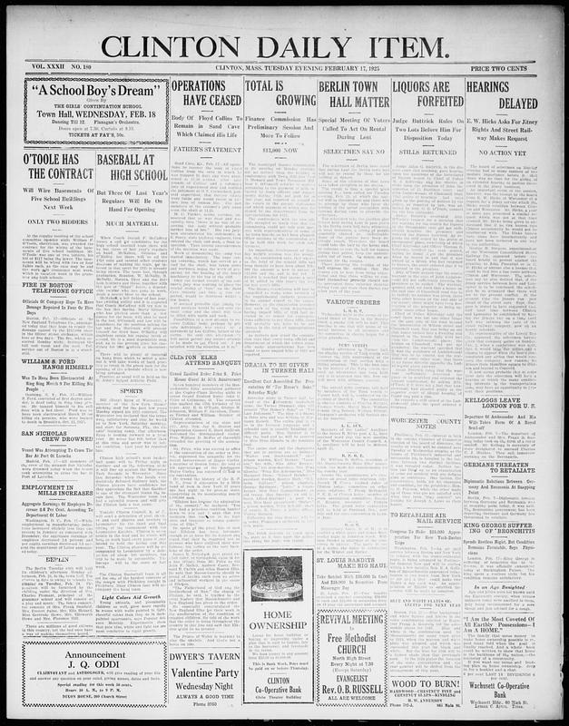 Clinton Daily Item. February 17, 1925 - Digital Commonwealth
