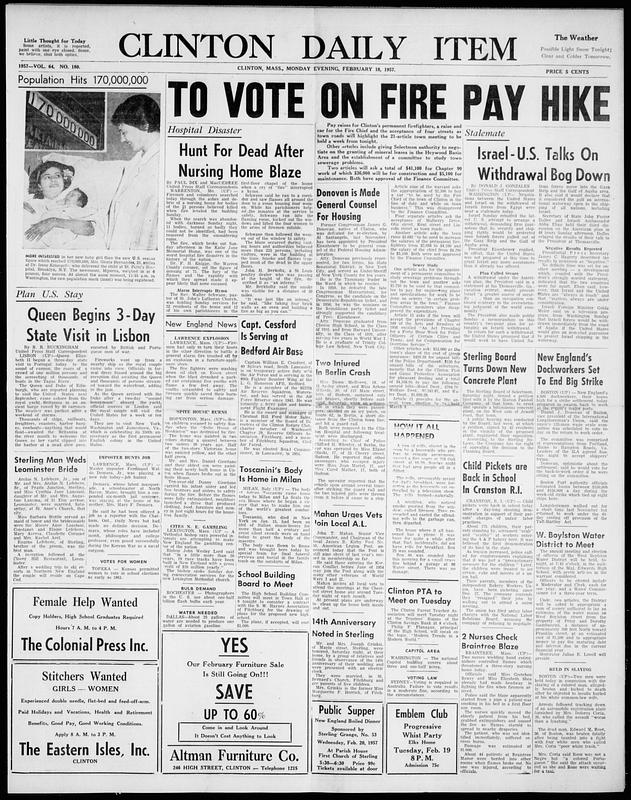 Clinton Daily Item. February 18, 1957 - Digital Commonwealth