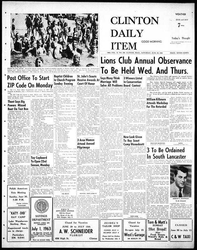 Clinton Daily Item. June 29, 1963 - Digital Commonwealth