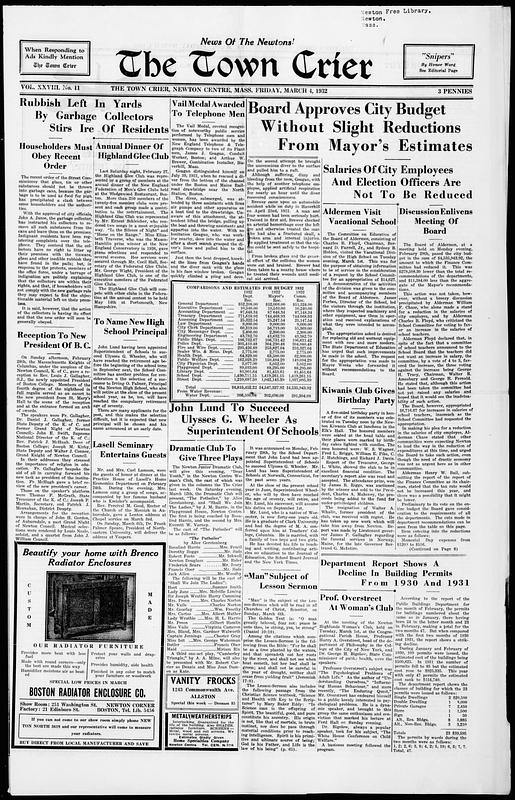 The Town Crier. March 04, 1932 - Digital Commonwealth