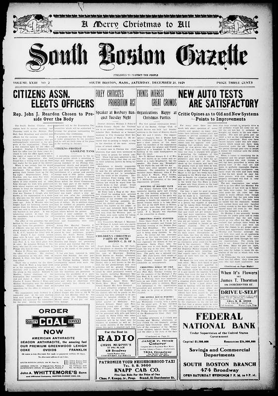 South Boston Gazette, December 21, 1929 - Digital Commonwealth