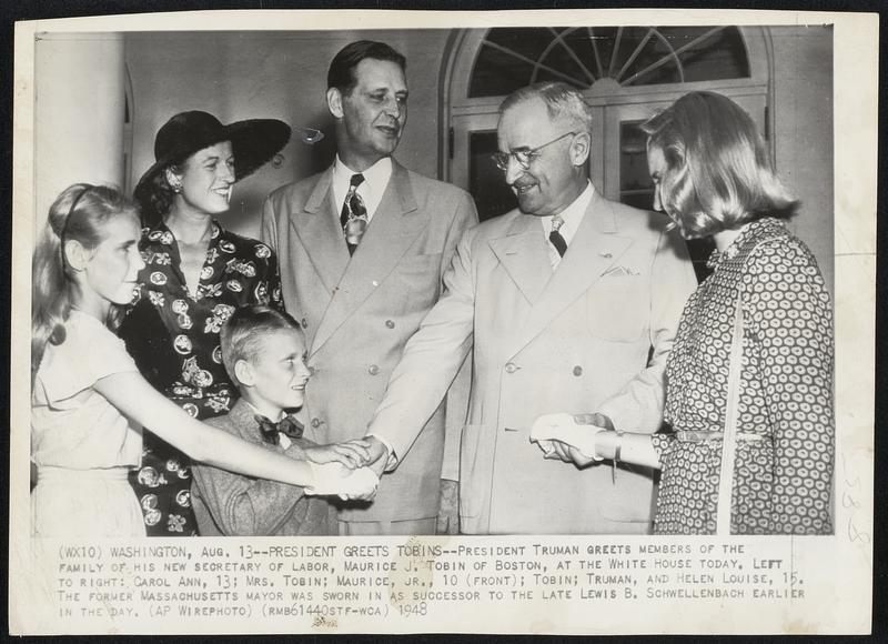 President Greets Tobins – President Truman greets members of family the ...