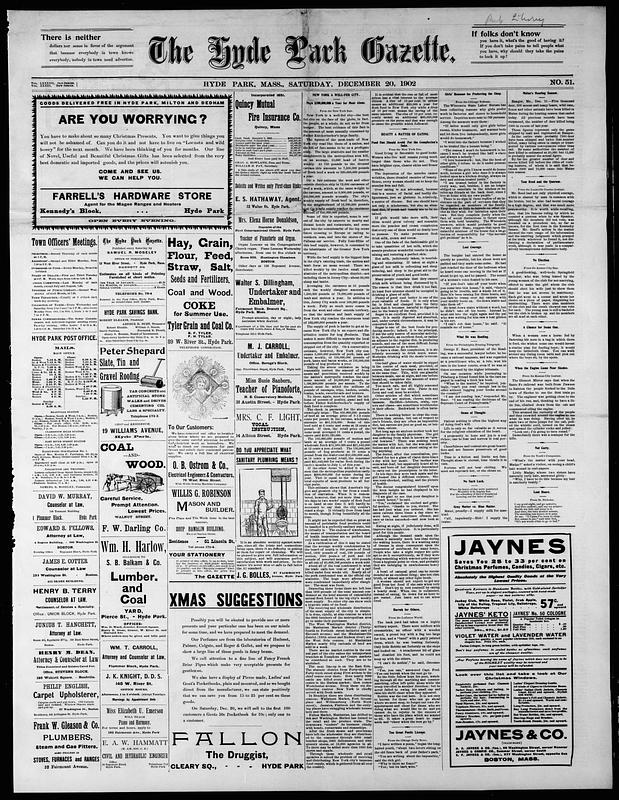 The Hyde Park Gazette. December 20, 1902 - Digital Commonwealth