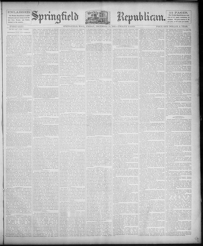 Springfield Weekly Republican. December 13, 1889 - Digital Commonwealth