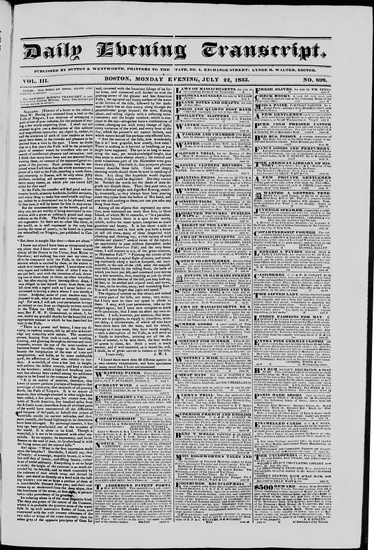 Daily Evening Transcript. July 22, 1833 - Digital Commonwealth
