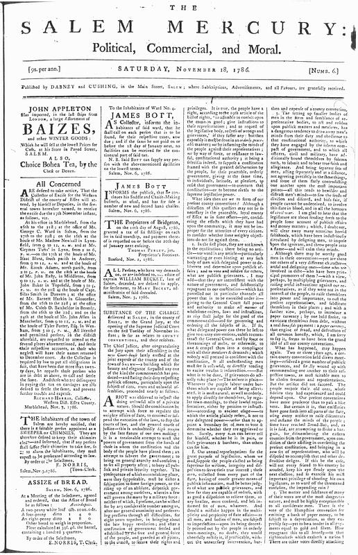 The Salem Mercury: Political, Commercial, and Moral. November 18, 1786 - Digital Commonwealth