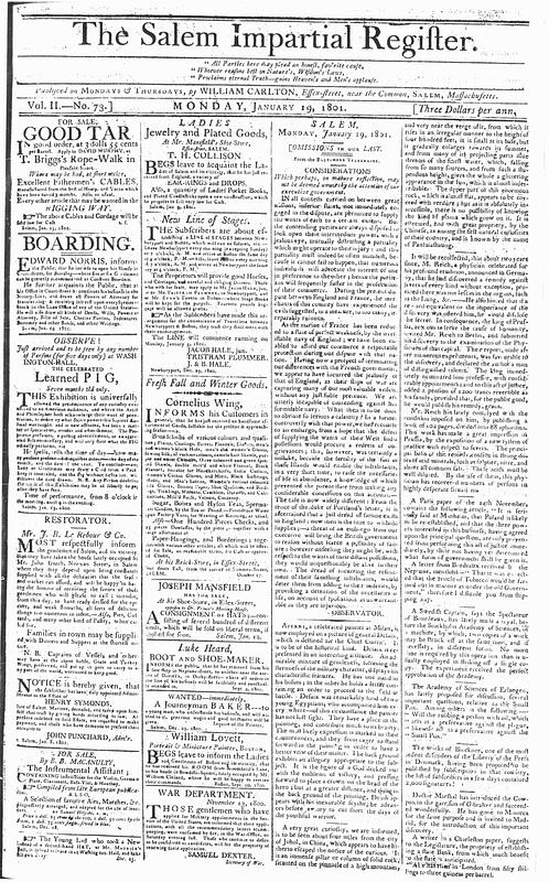 The Salem Impartial Register. January 19, 1801 - Digital Commonwealth