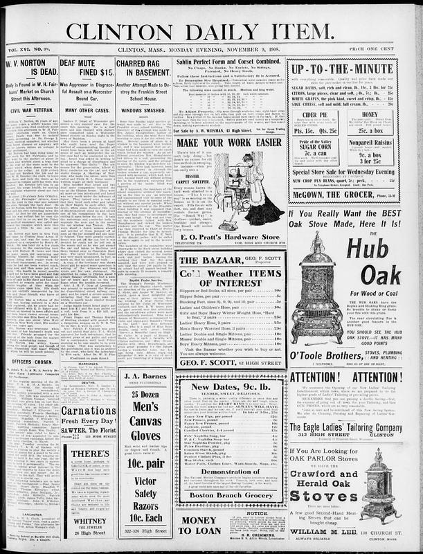 Clinton Daily Item. November 09, 1908 - Digital Commonwealth