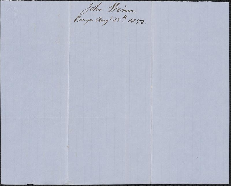 John Winn to Samuel Warner, 25 August 1852 - Digital Commonwealth