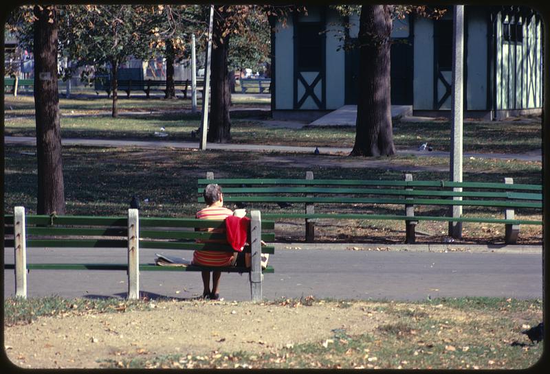 Woman on bench, Boston Common - Digital Commonwealth