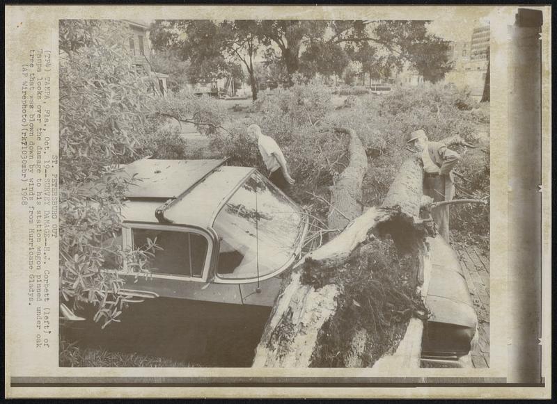 Survey Damage--H.J. Corbett (left) of Tampa looks over the damage to ...