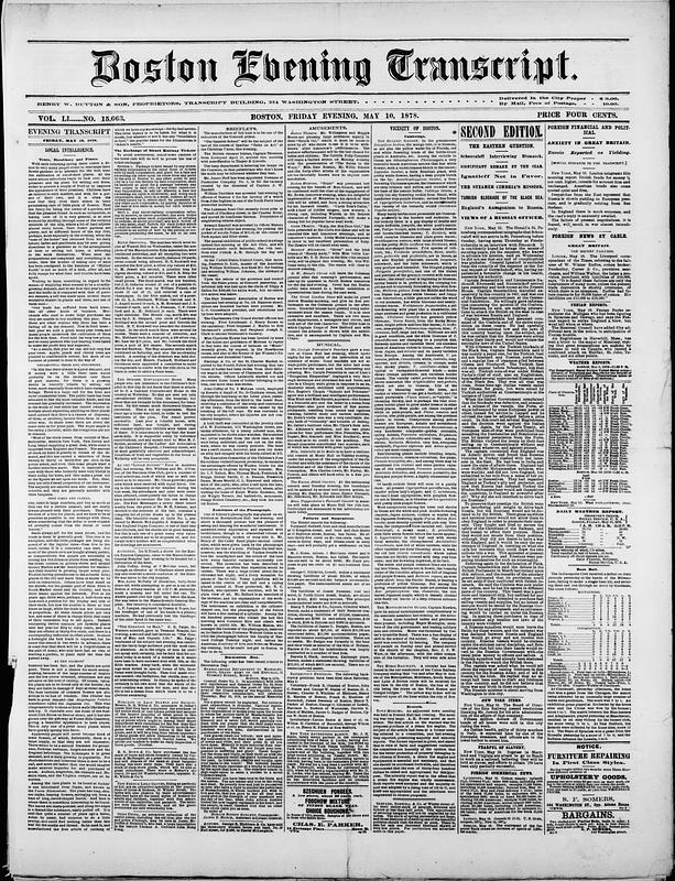 Boston Evening Transcript. May 10, 1878 - Digital Commonwealth