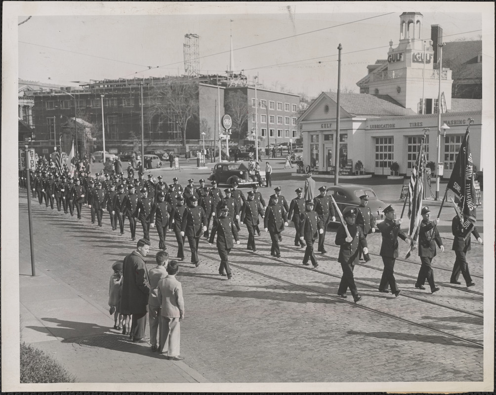 Somerville police march along Massachusetts avenue, Cambridge, to 10th ...