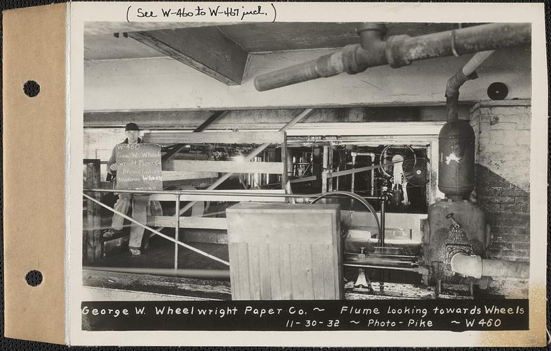 George W. Wheelwright Paper Co., flume looking towards wheels, Ware ...