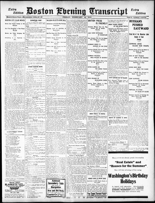 Boston Evening Transcript. February 12, 1915 - Digital Commonwealth