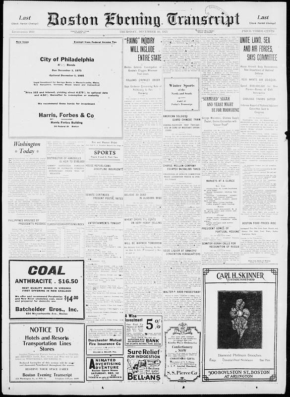 Boston Evening Transcript. December 10, 1925 - Digital Commonwealth