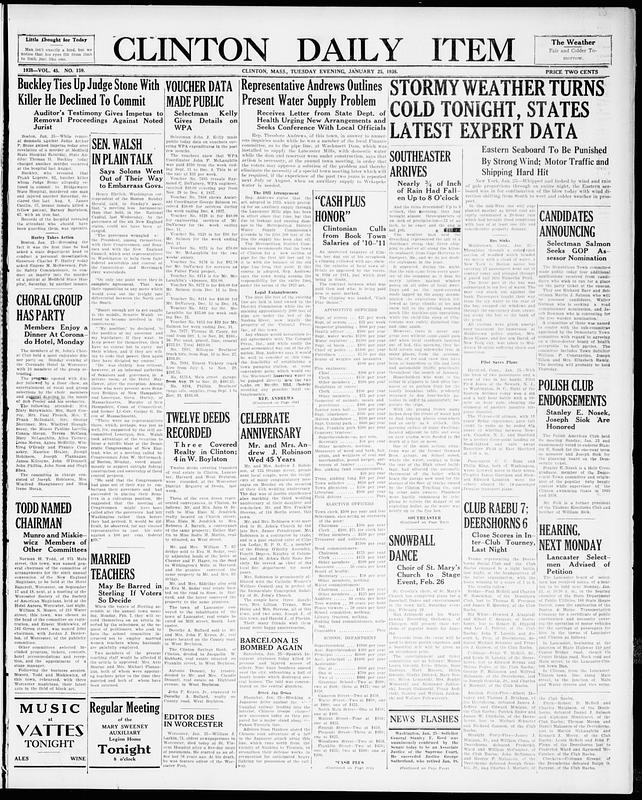 Clinton Daily Item. January 25, 1938 - Digital Commonwealth