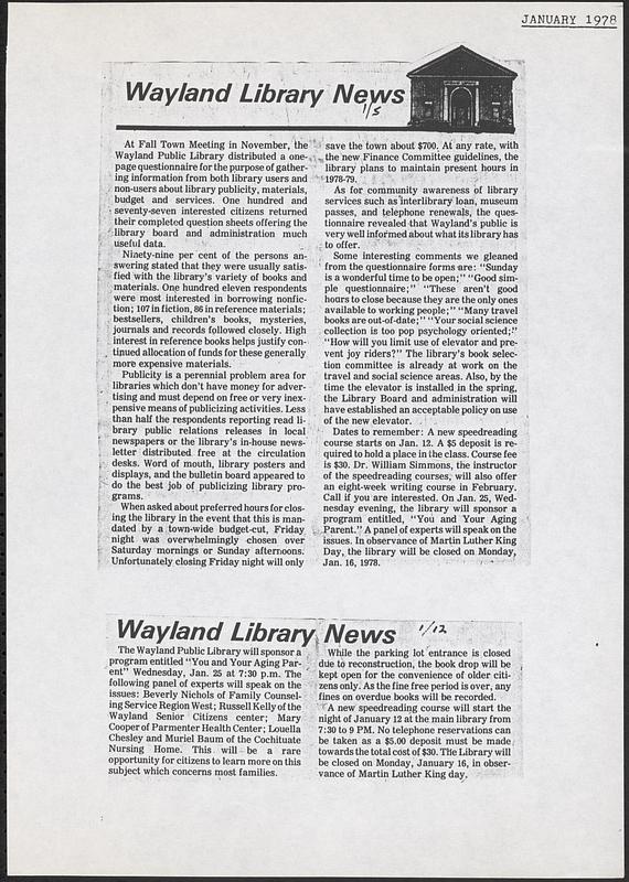 Wayland Library scrapbooks, volume 2, 1978-1979 - Digital Commonwealth