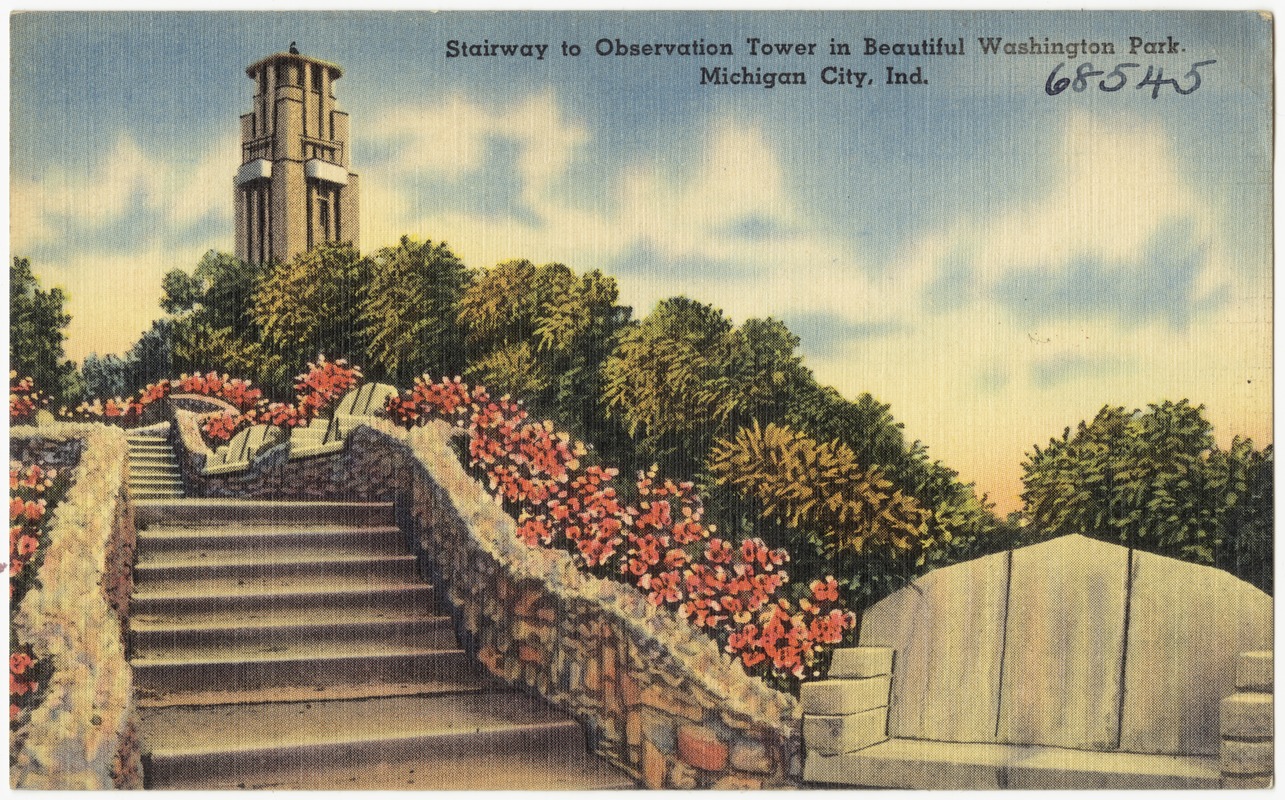Stairway to Observation Tower in beautiful Washington Park, Michigan ...