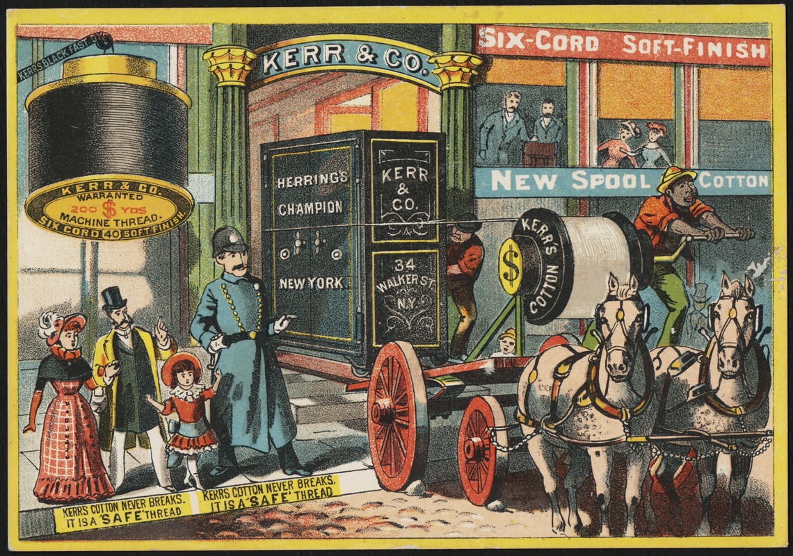 Kerr & Co., six-cord soft-finish new spool cotton. Kerr's cotton never ...