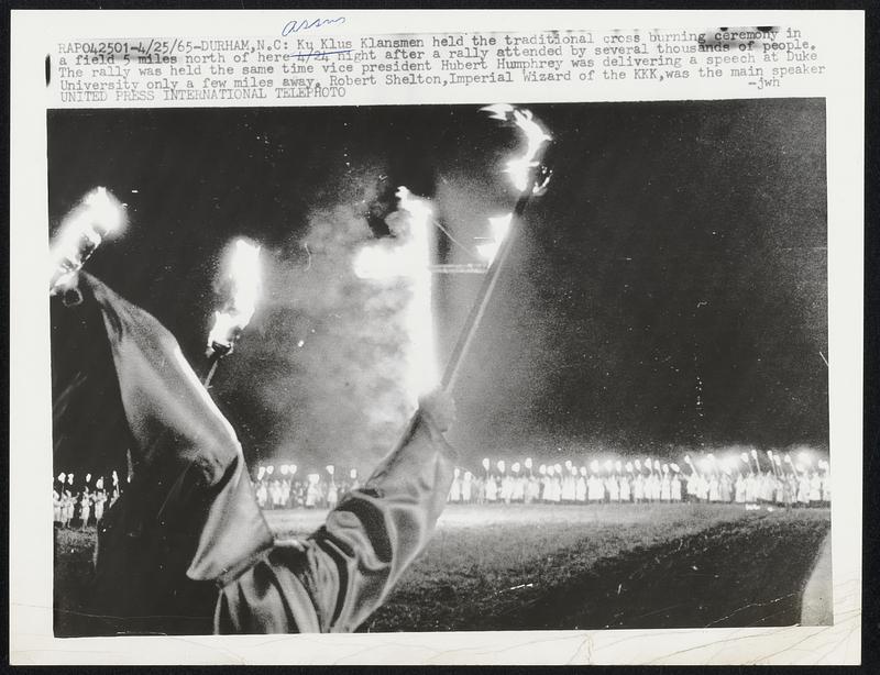 Ku Klux Klansmen held the traditional cross burning ceremony in a field ...