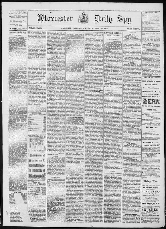 Worcester Daily Spy. December 12, 1874 - Digital Commonwealth