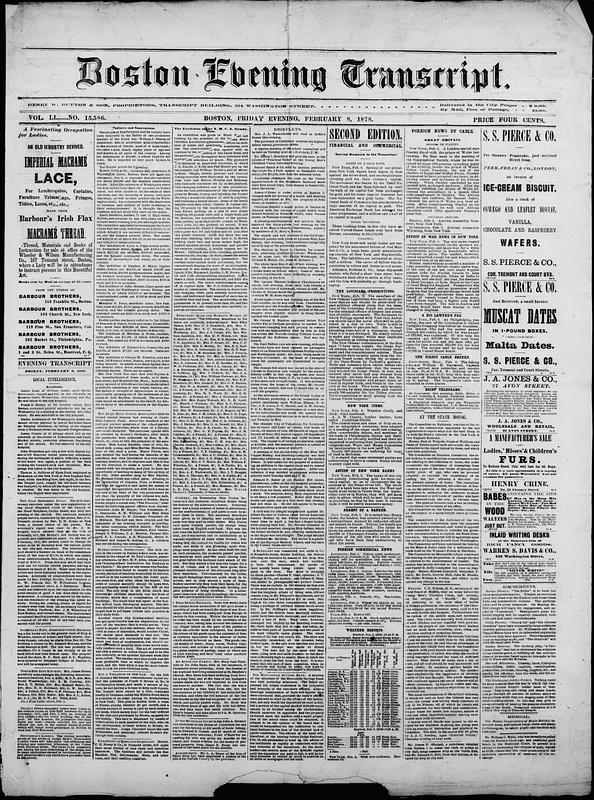 Boston Evening Transcript. February 08, 1878 - Digital Commonwealth