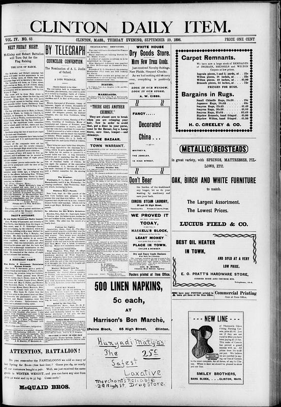 Clinton Daily Item. September 29, 1896 - Digital Commonwealth