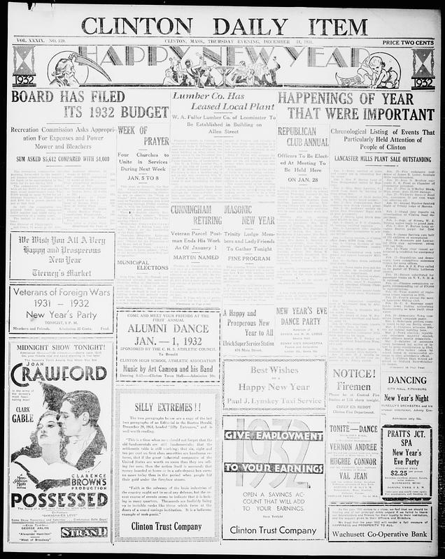 Clinton Daily Item. December 31, 1931 - Digital Commonwealth