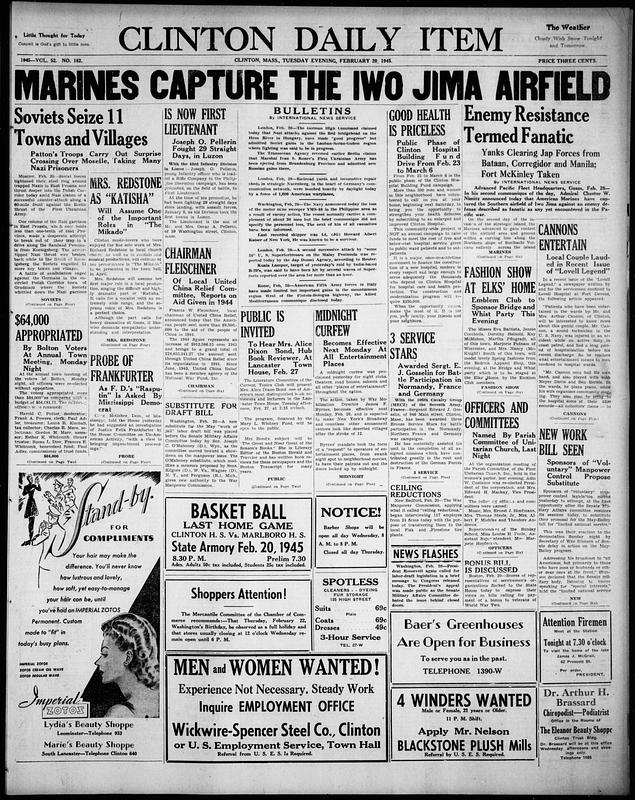 Clinton Daily Item. February 20, 1945 - Digital Commonwealth