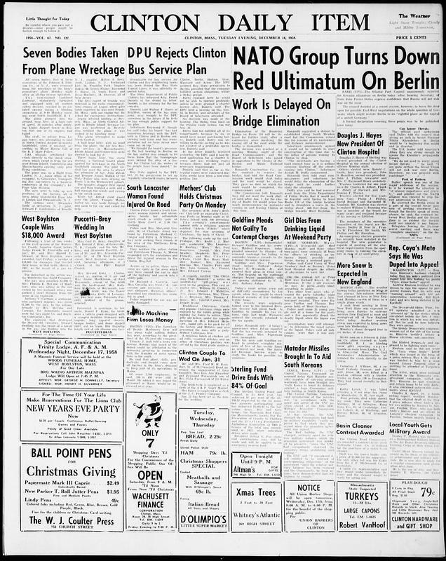 Clinton Daily Item. December 16, 1958 - Digital Commonwealth