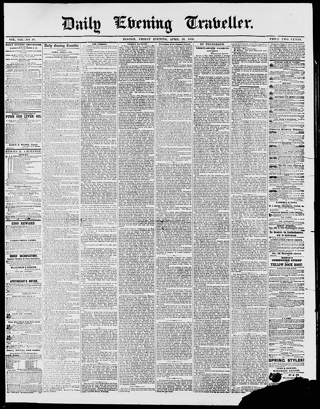 Daily Evening Traveller. April 23, 1852 - Digital Commonwealth