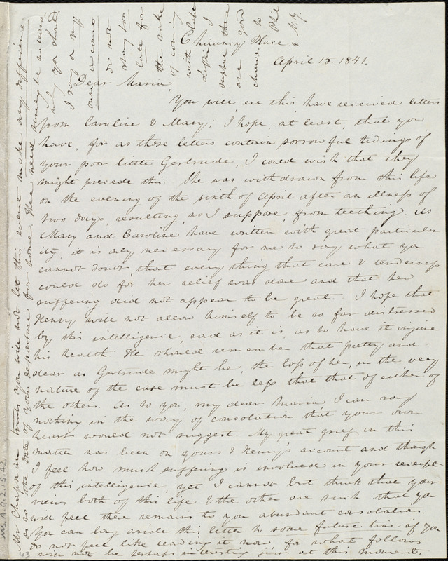 Letter from Anne Warren Weston, Chauncy Place, [Boston], to Maria ...