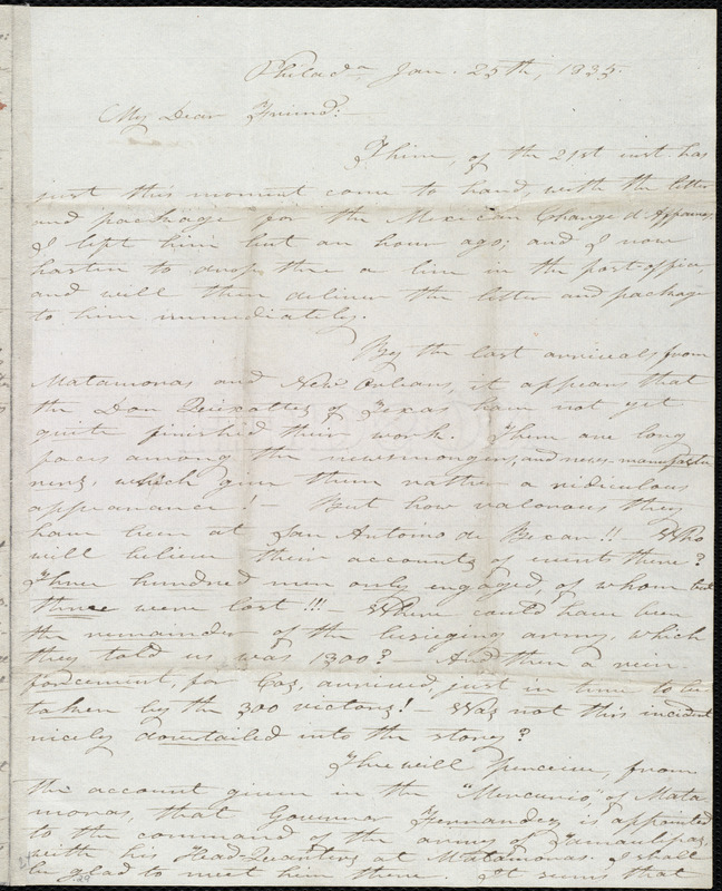 Letter from Benjamin Lundy, Philadelphia, to Lydia Maria Child, Jan ...