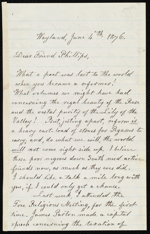 Letter from Lydia Maria Child, Wayland, to Wendell Phillips, June 4'th ...