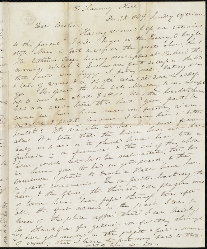 Letter from Anne Warren Weston, 5 Chauncy Place, [Boston], [and ...