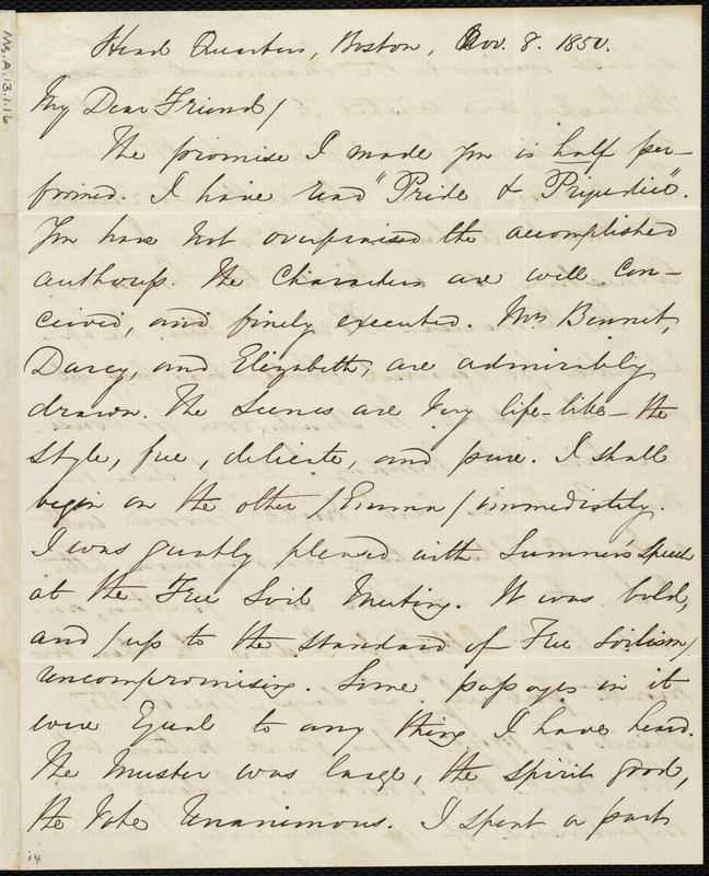Letter from George Thompson, Head Quarters, Boston, to Anne Warren ...
