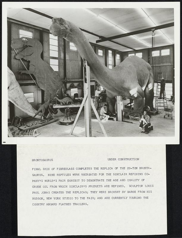 Brontosaurus Under Construction Final skin of fiberglass completes the ...