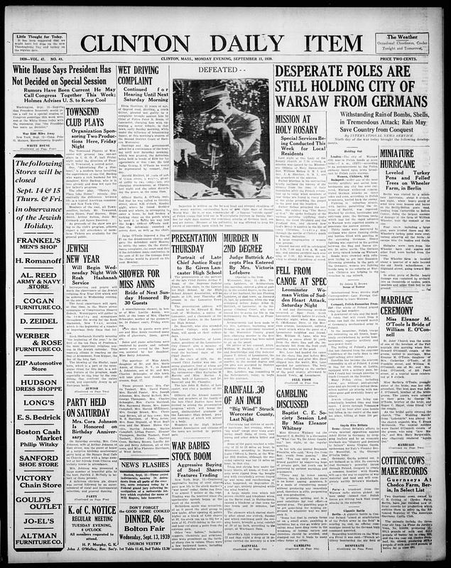 Clinton Daily Item. September 11, 1939 - Digital Commonwealth