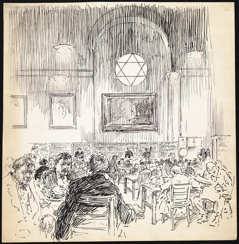 Illustration of the interior of the West End Branch of the Boston ...