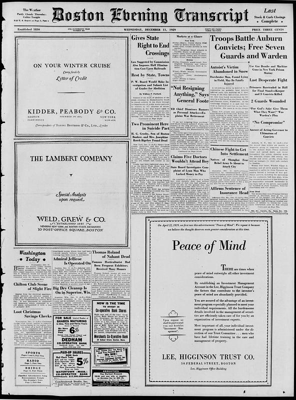 Boston Evening Transcript. December 11, 1929 - Digital Commonwealth