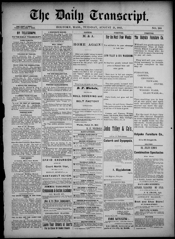 The Daily Transcript. August 21, 1883 - Digital Commonwealth