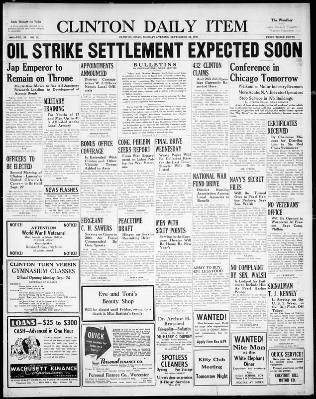Clinton Daily Item. September 24, 1945 - Digital Commonwealth