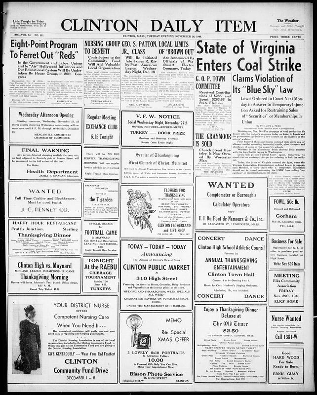 Clinton Daily Item. November 26, 1946 - Digital Commonwealth