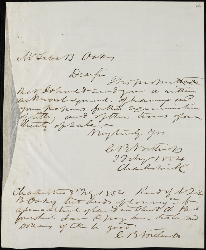 C.B. Northrop, Charleston, S.C., autograph letter signed to Ziba B ...
