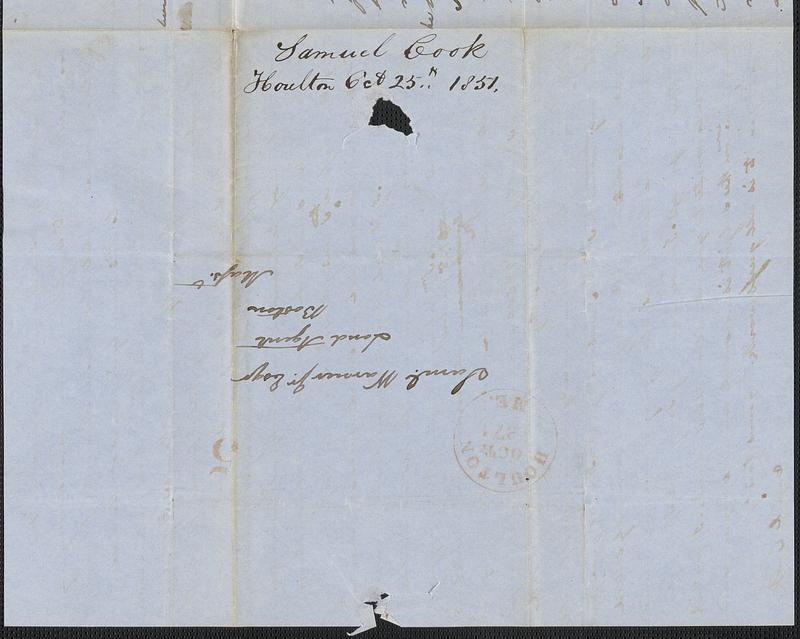 Samuel Cook to Samuel Warner, 25 October 1851 - Digital Commonwealth