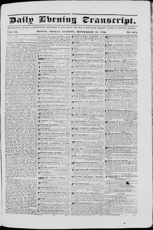 Daily Evening Transcript. September 16, 1836 - Digital Commonwealth