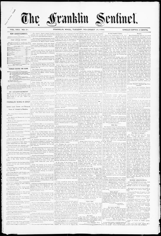 The Franklin Sentinel. November 14, 1899 - Digital Commonwealth