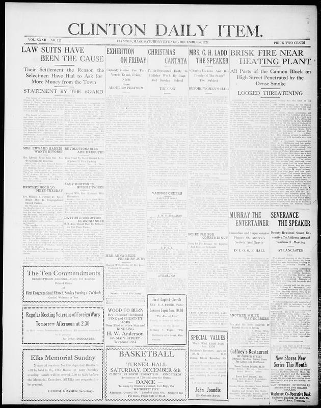 Clinton Daily Item. December 06, 1924 - Digital Commonwealth